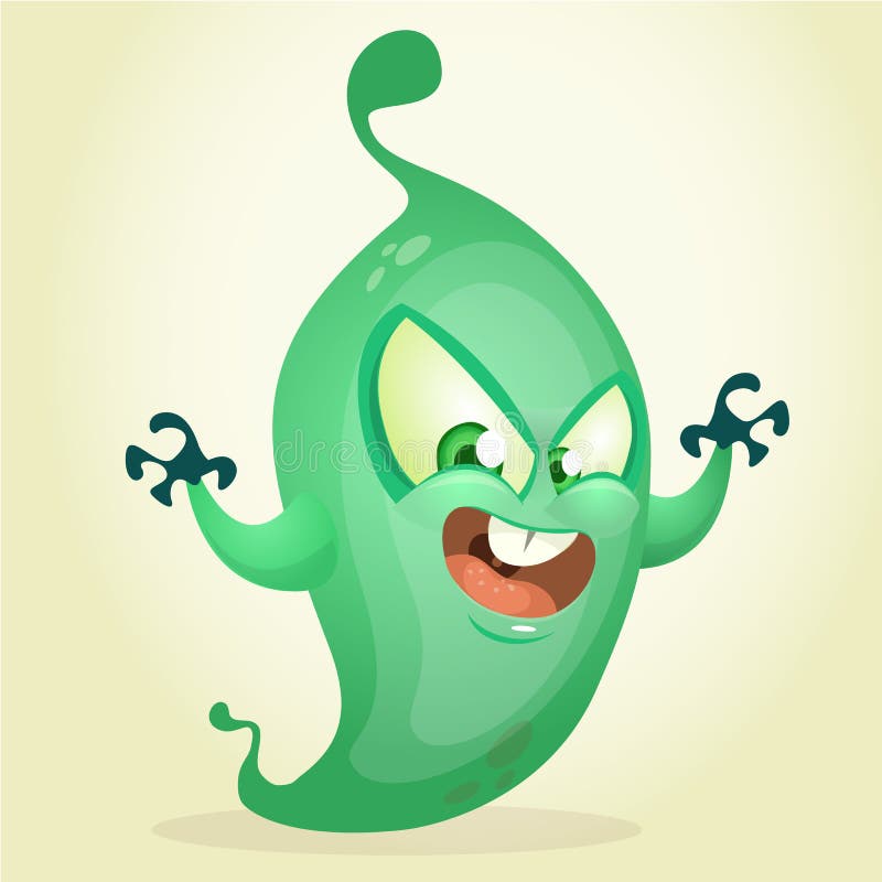 Angry Cartoon Ghost. Halloween Vector Fat and Green Monster Icon with ...