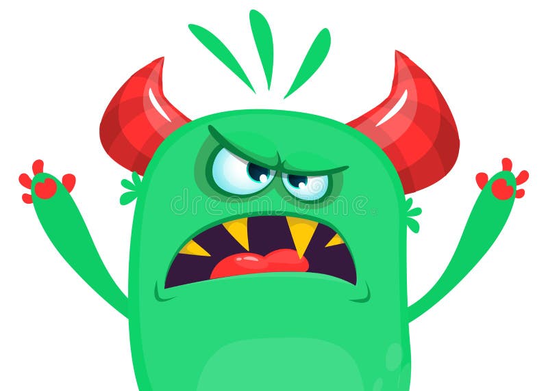 Angry Cartoon Green Monster Screaming. Yelling Angry Monster Expression ...
