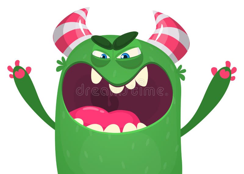 Angry Cartoon Green Monster Screaming. Yelling Angry Monster Expression ...