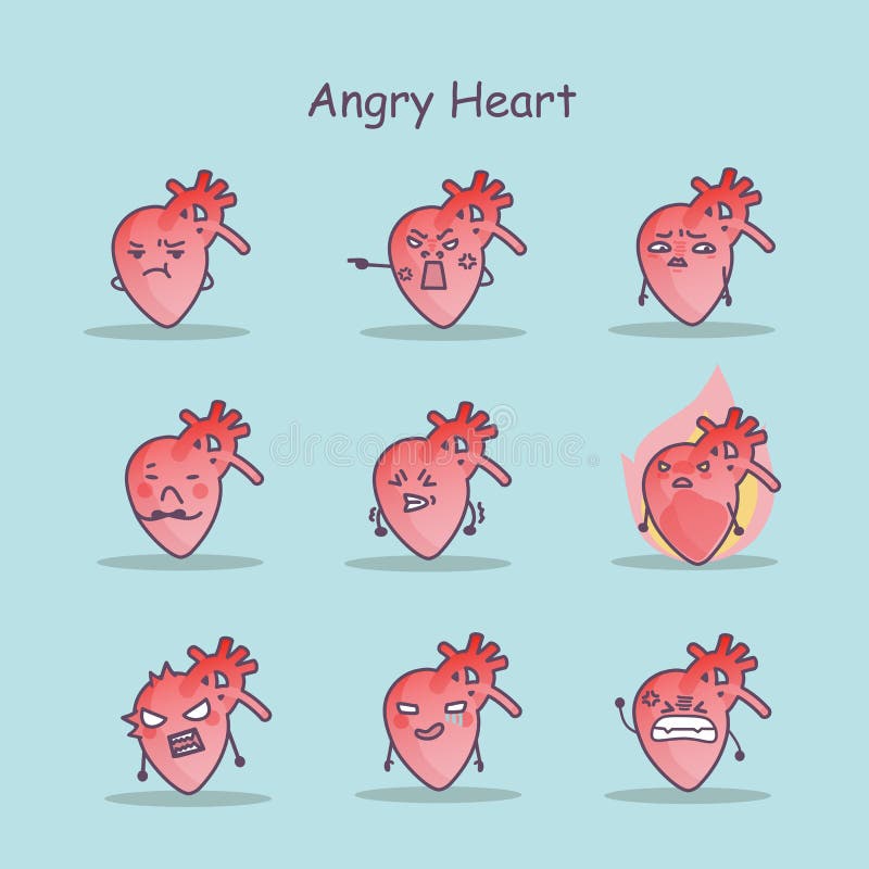 Angry cartoon Heart set stock vector. Illustration of medical - 71648269