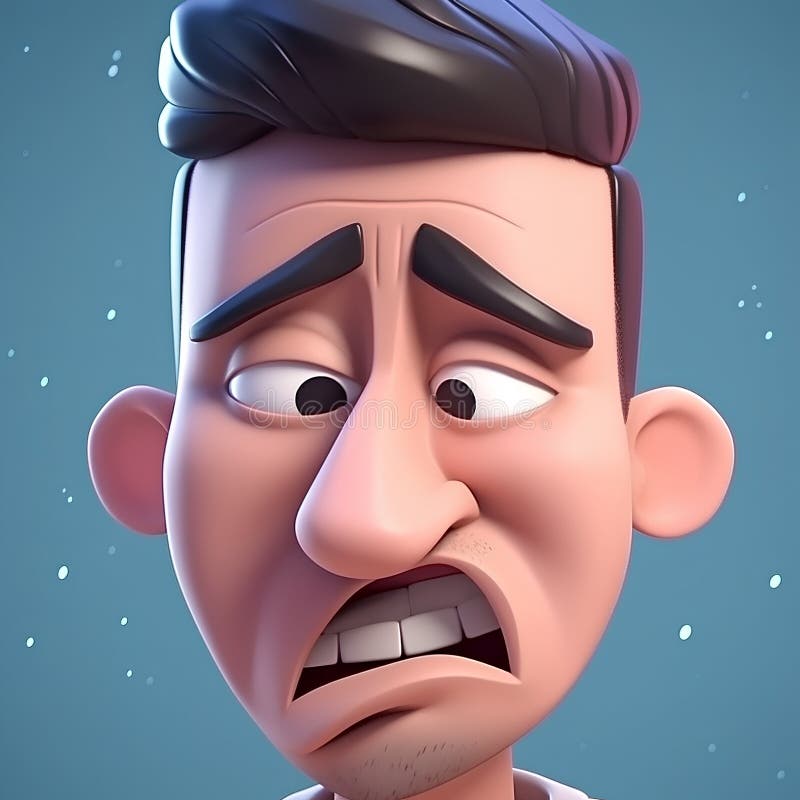 Angry Cartoon Man with Big Eyes and Mustache, 3d Render Stock ...