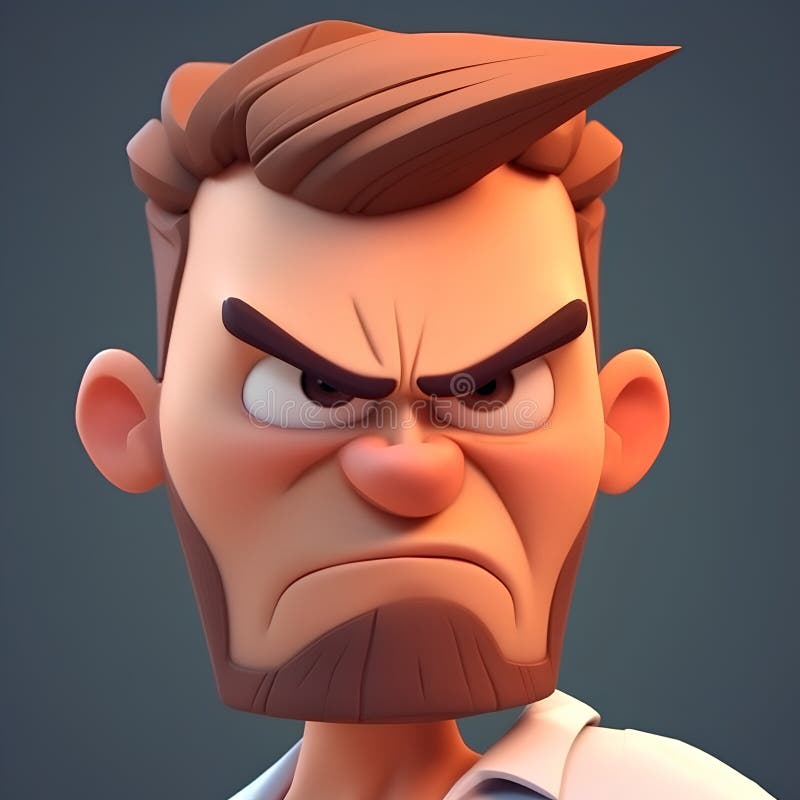 Angry Cartoon Man with a Sad Expression, 3d Render Illustration Stock ...