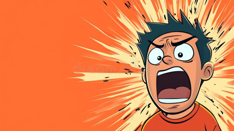 Angry Cartoon Man Shouting with Orange Exploding Background Stock Image ...