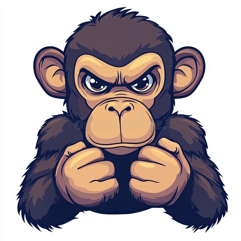 Angry Cartoon Monkey with Strong Expression, Pounding Its Chest in ...