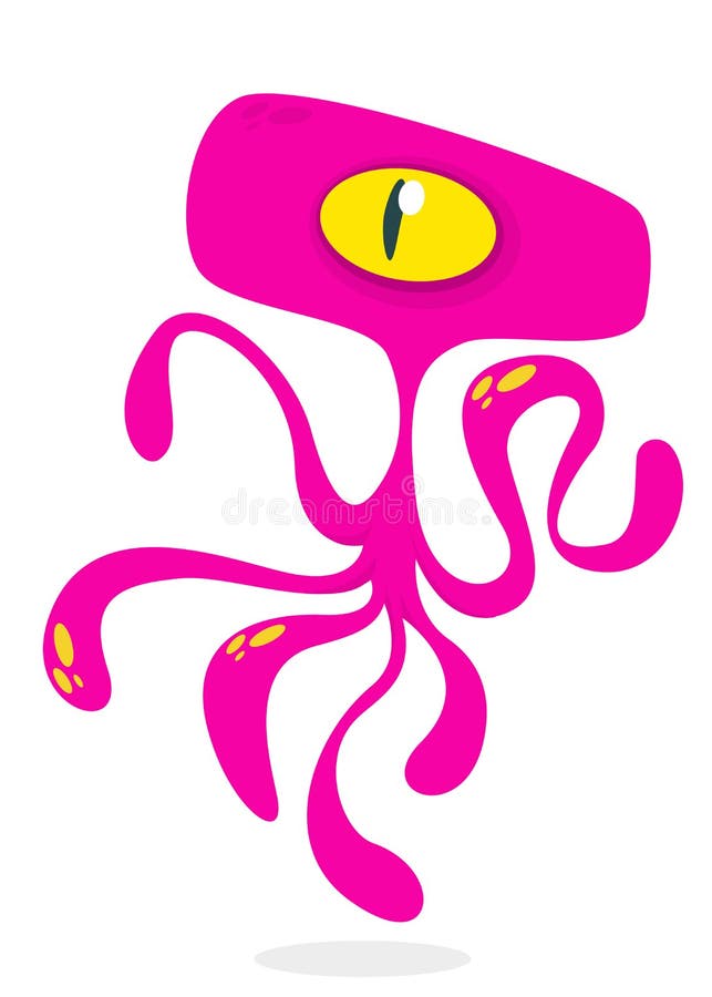 Angry Cartoon Monster Alien with Tentacles. Vector Halloween ...