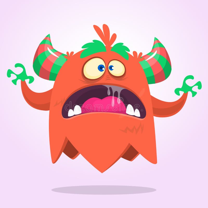Angry Cartoon Monster Pink and Horned. Vector Illustration. Stock ...