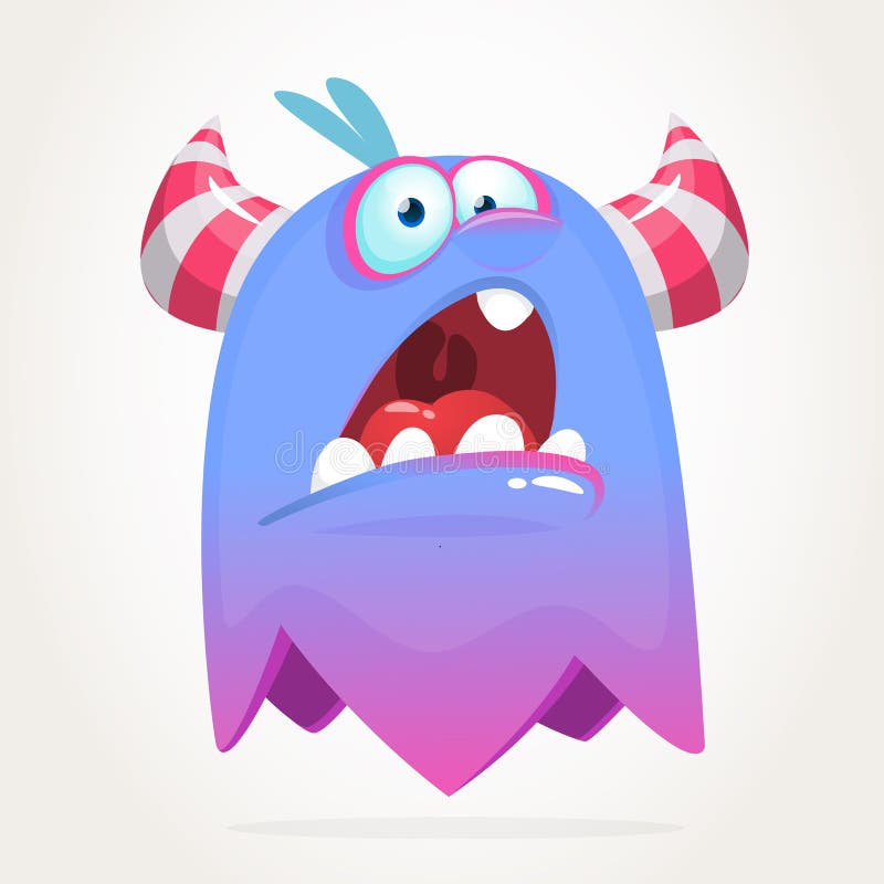 Angry Cartoon Monster. Vector Halloween Blue Furry Monster. Stock ...