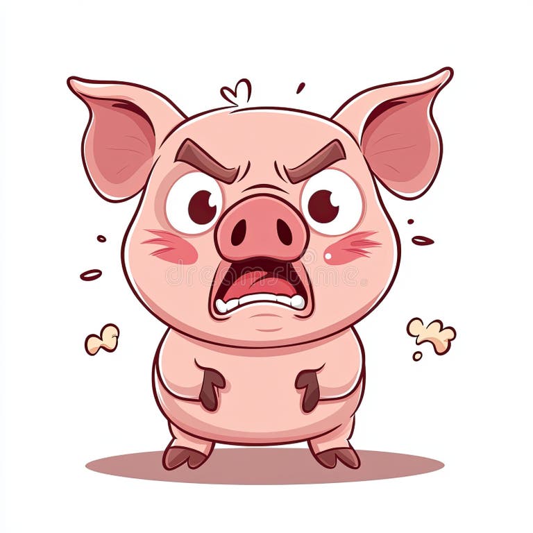Angry Cartoon Pig with Furrowed Brow and Snorting Expression Stock ...