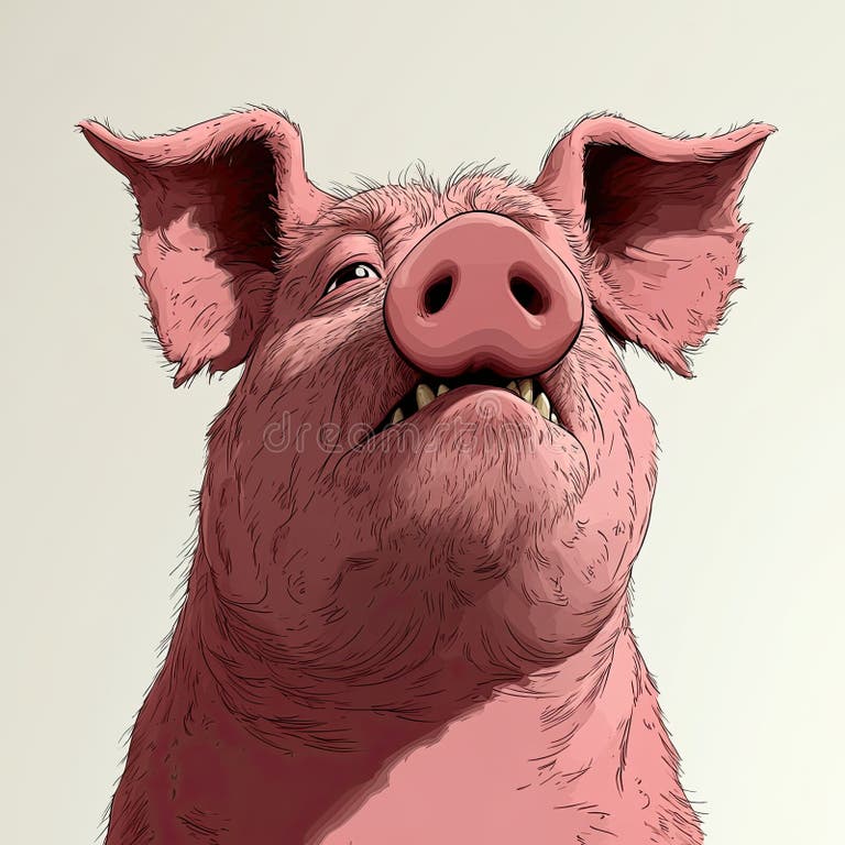Angry Cartoon Pig with Furrowed Brow and Snorting Expression Stock ...