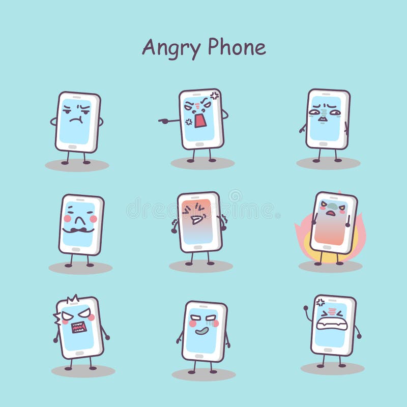 Angry cartoon smart phone stock vector. Illustration of cartoon - 72573534