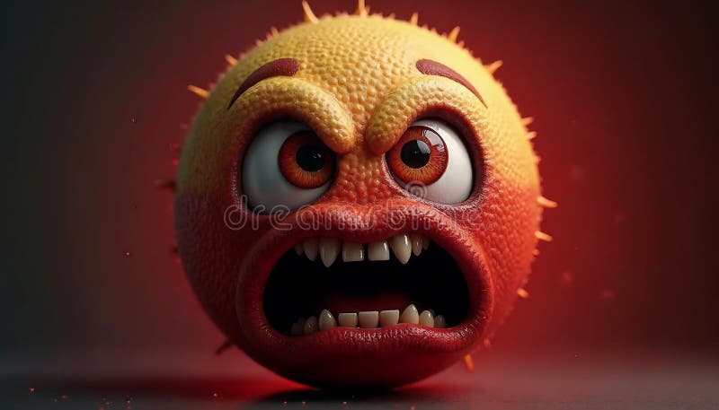 Angry Cartoon Sphere 3d Render Red Yellow Stock Illustration ...