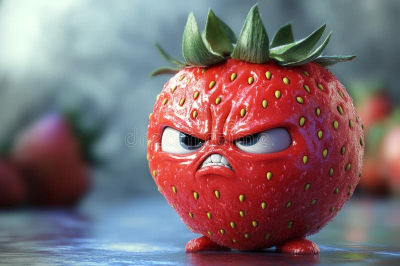 Angry Cartoon Strawberry with a Red Face, Showing Its Teeth and Glaring ...