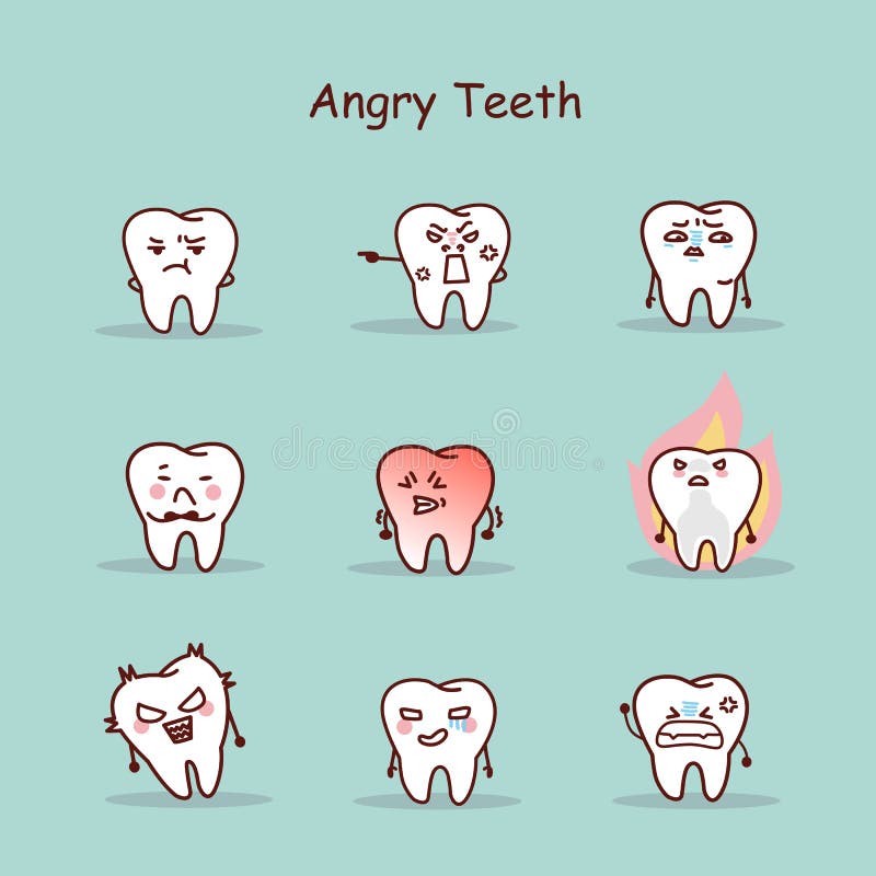 Angry Molar Tooth Cartoon Expression Collection Set Stock Vector ...
