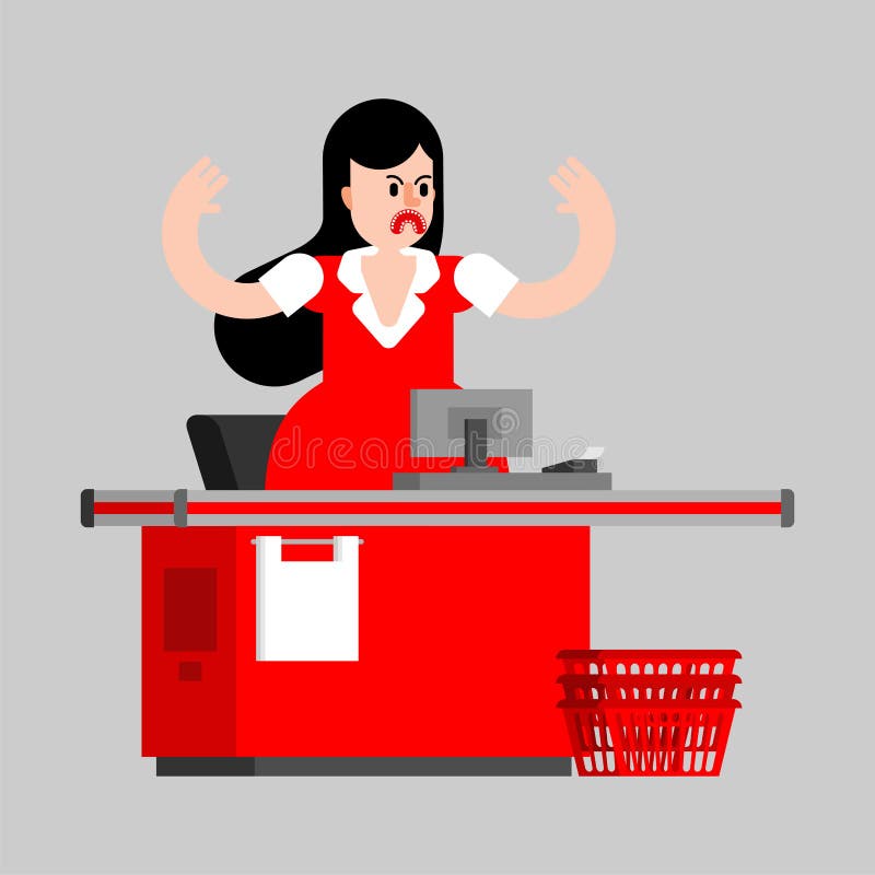 Cashier At Checkout Counter And Serving Customers Stock Vector ... Cashier At Checkout Counter And Serving Customers Stock Vector ...