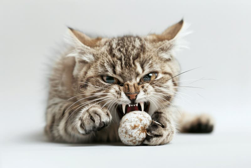 Angry Cat Biting a Small Ball Stock Illustration - Illustration of fury ...