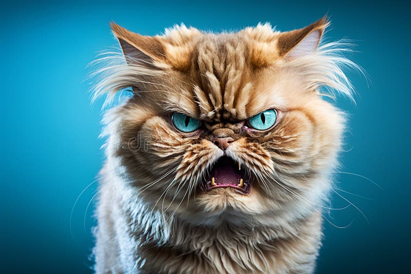 Angry Cat on Blue Background. Generative AI Stock Illustration ...