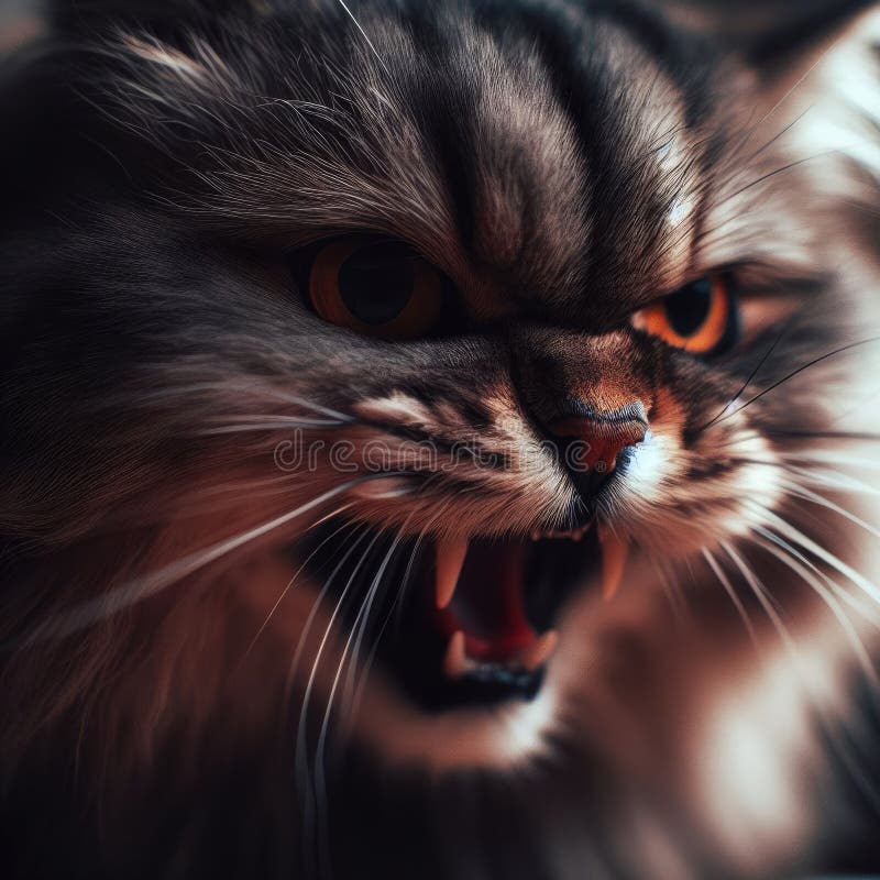 Angry Cat Closeup. the Cat Growls Stock Illustration - Illustration of ...
