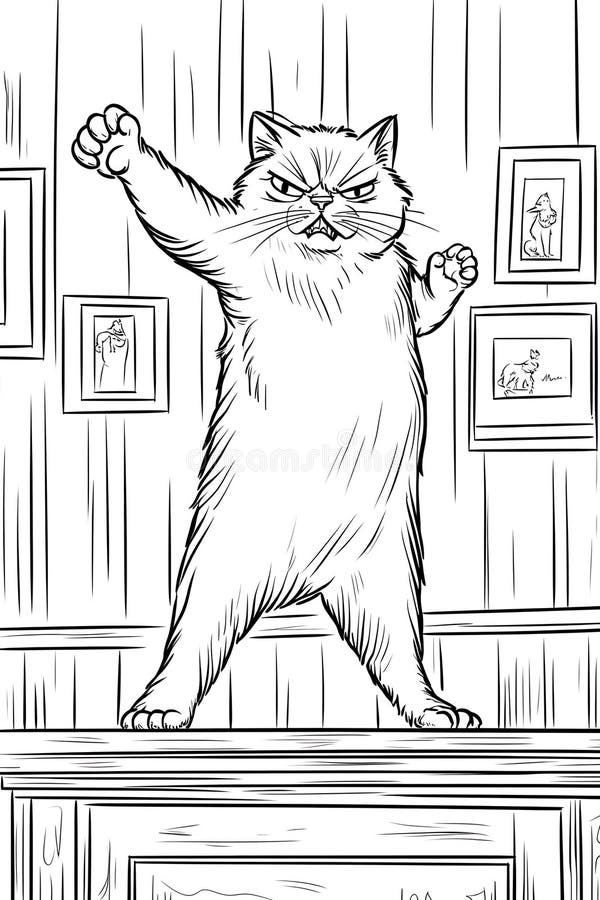Angry Cat in Fighting Pose on Shelf Stock Illustration - Illustration ...