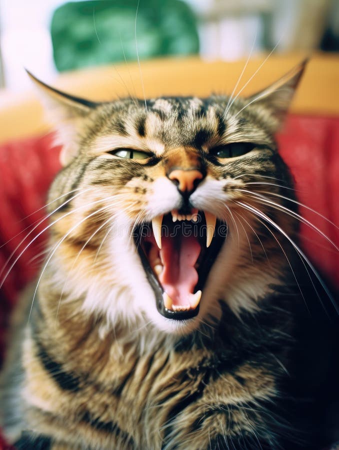 Angry Cat Growls Closeup. Generative AI Stock Image - Image of sleepy ...