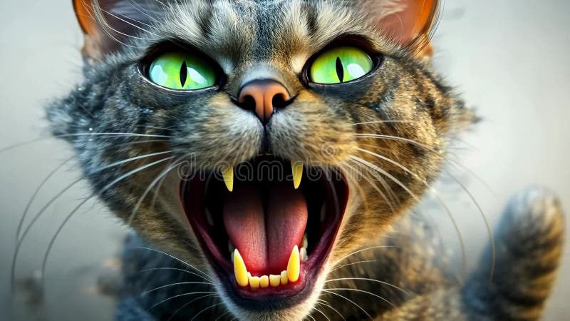 Close Up of an Angry, Dangerous Looking Cat with Glowing Green Eyes ...