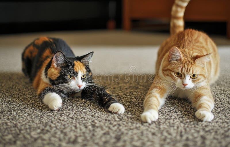 Angry Cats Relaxed on a Bed, Staring at the Camera. Stock Image - Image ...