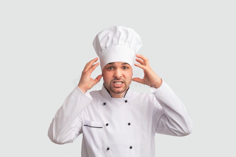 Angry Chef Cook Man Gesturing with Hands, Studio Shot, Panorama Stock ...