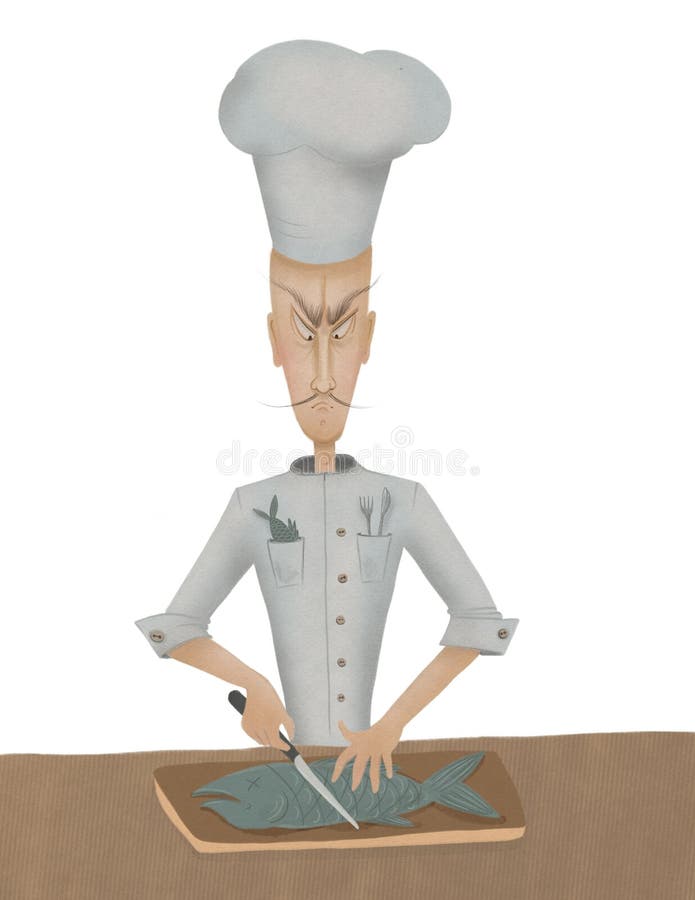 Angry chef cooking fish stock photo. Illustration of professional ...