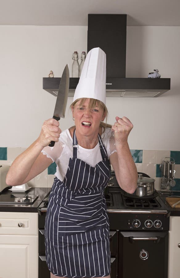 Angry Chef Holding a Large Knife Stock Image - Image of careers, adult ...