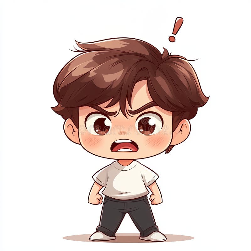 Angry Chibi Character with Brown Hair and Frowning Expression Stock ...
