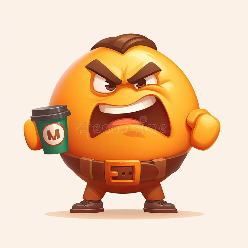 Angry Chibi Character Holding Coffee Cup, Expressing Morning ...