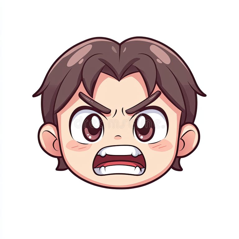 Angry Chibi Character with Wide Eyes and Open Mouth Expression Stock ...