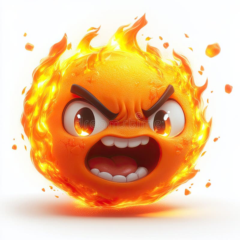 Angry Chibi Emoji with Bright Flames, Expressing Intense Emotions Stock ...