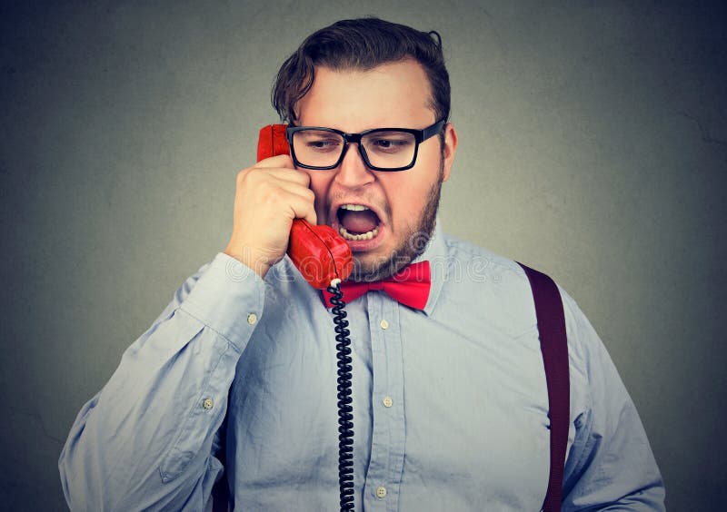 Angry Chunky Man Talking on Phone Stock Image - Image of aggressive ...
