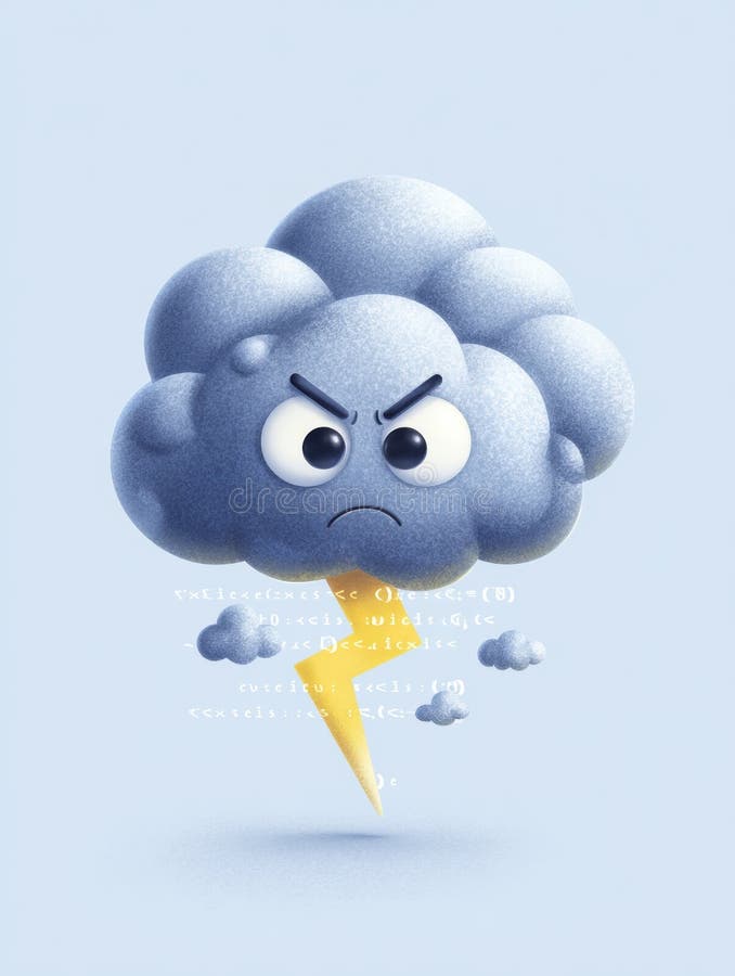 Angry Cloud Displaying Lightning and Error Code with Clear Right Margin ...