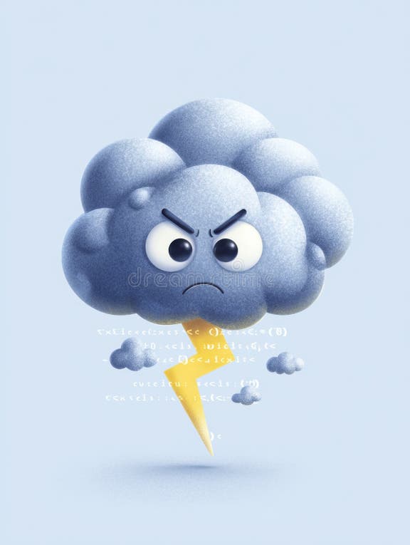 Angry Cloud Displaying Lightning and Error Code with Clear Right Margin ...