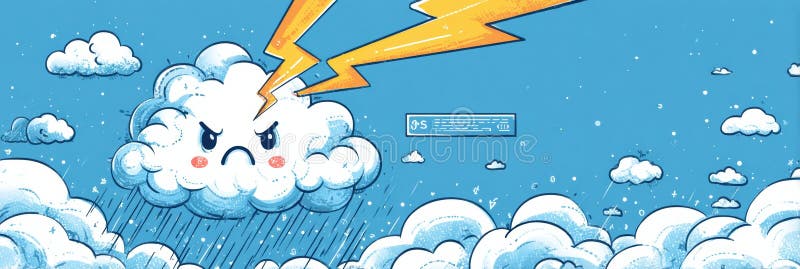 Angry Cloud Emits Lightning and Displays Error Code with Clear Margin ...