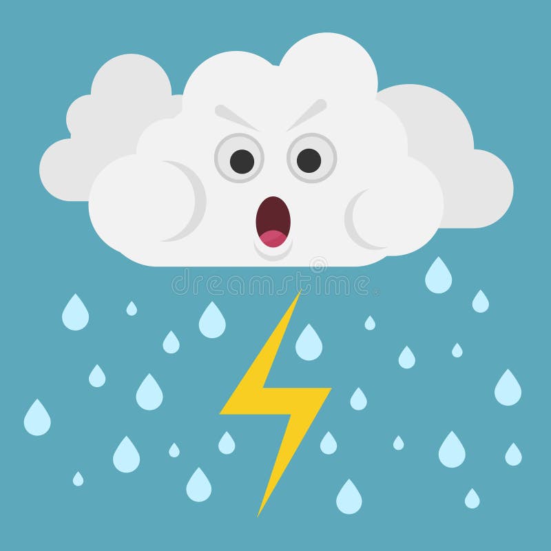 Angry Cloud Releasing Raindrops and a Lightning Bolt Stock Illustration ...