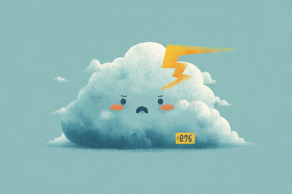 Angry Cloud Illustration with Lightning and Error Code in a Clear ...