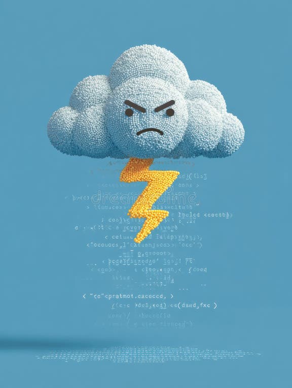 Angry Cloud with Lightning Bolt and Error Code Illustration on a Clear ...