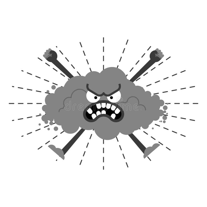 Angry Cloud with Lightning and Rain Cartoon Character Stock ...