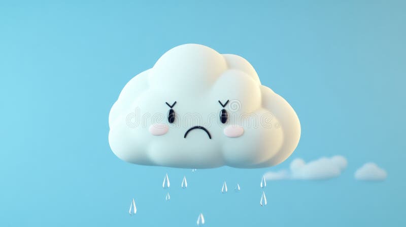 Angry Cloud is Raining on Blue Sky Background, 3d Rendering Stock ...