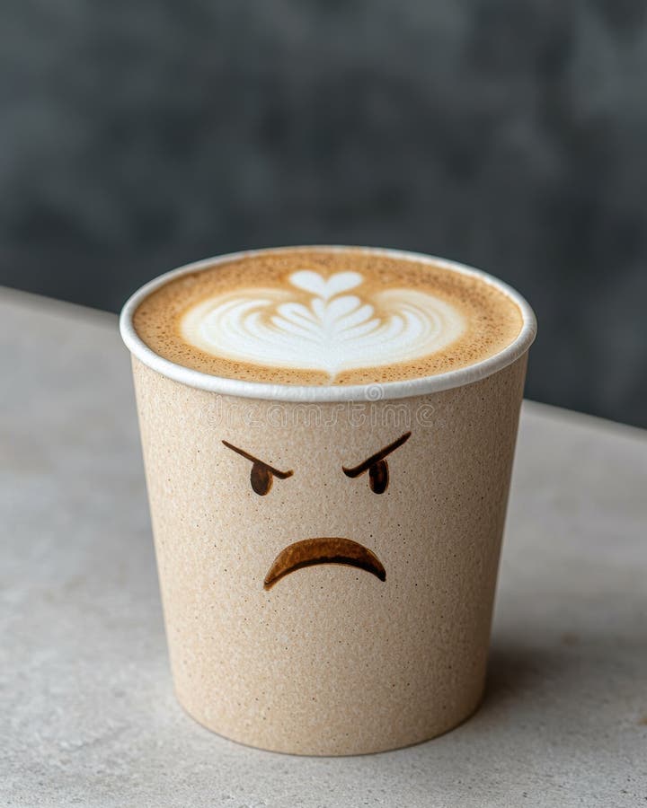 Angry Coffee Cup with Latte Art. Stock Illustration - Illustration of ...