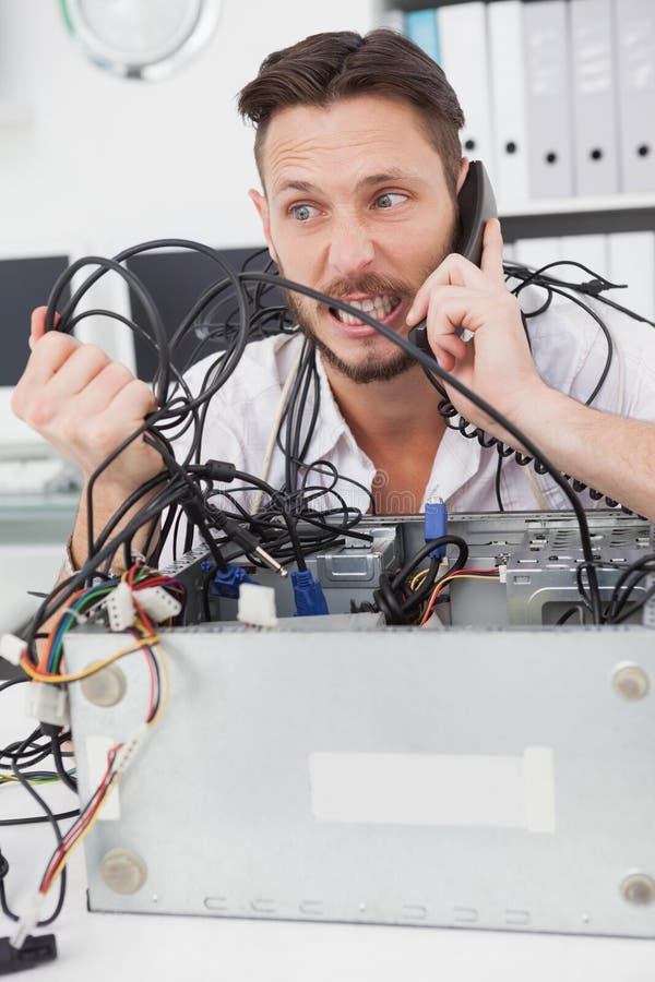 Angry Computer Engineer Making a Call Stock Photo - Image of caucasian ...