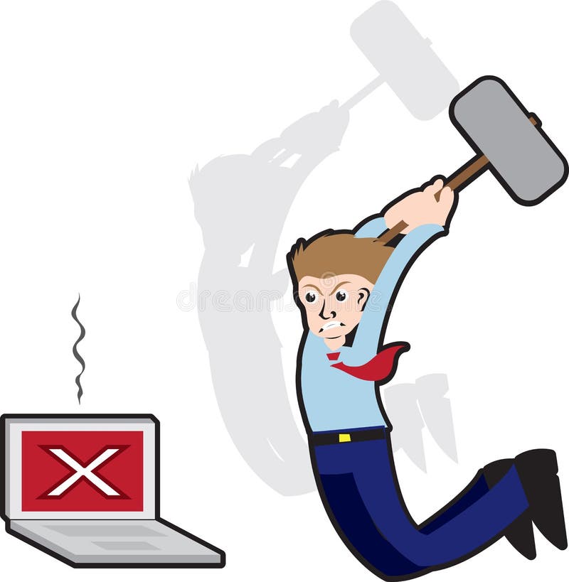 Angry at Computer with Sledgehammer Stock Vector - Illustration of ...