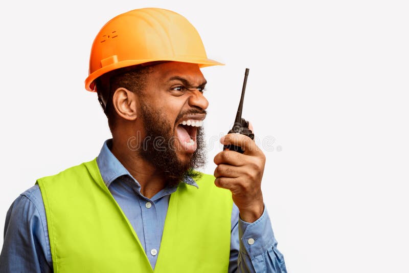 Angry Construction Foreman Worker Shouting in Two-Way Radio, Studio ...