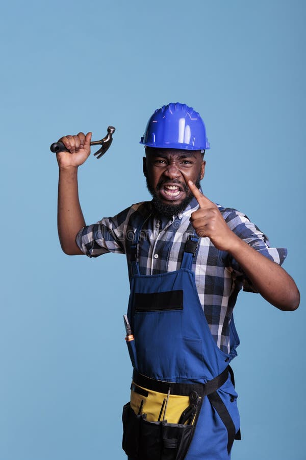 Angry Construction Worker Angry and Upset about Overwork Stock Image ...