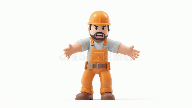 Angry Construction Worker 3D Cartoon Character Stock Footage - Video of ...