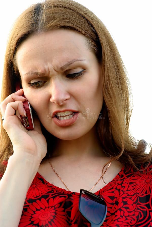 Angry Conversation by Mobile Phone Stock Image - Image of female, cute ...