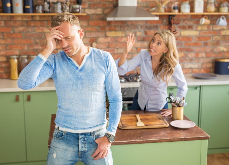 Angry Couple Arguing in Kitchen Stock Photo - Image of shout, yell ...