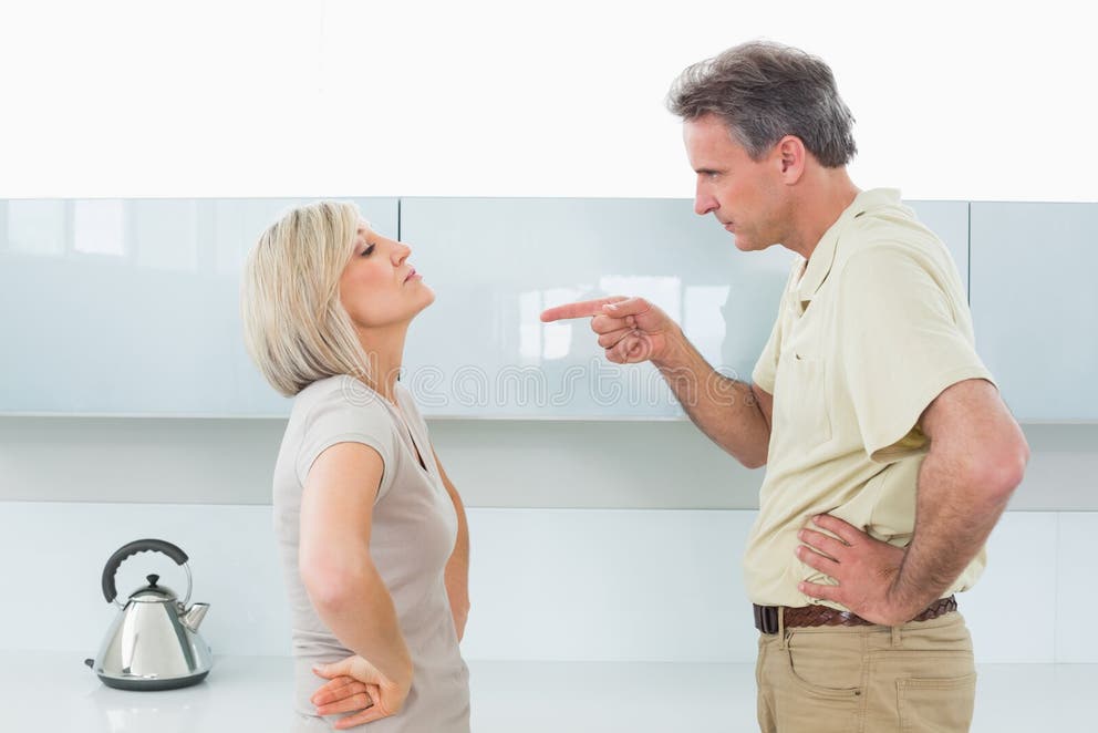 Angry Couple Arguing in Kitchen Stock Image - Image of view, mature ...